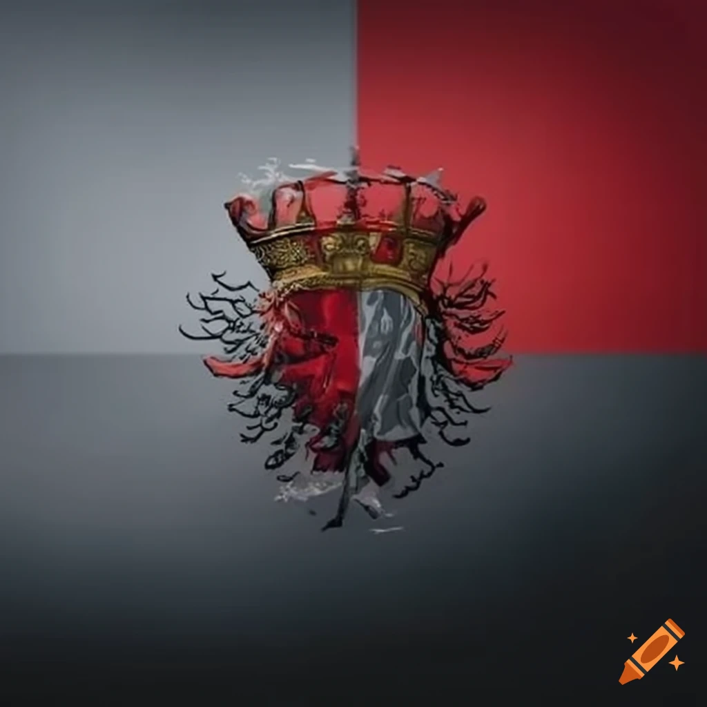 Flag of a conquering empire in grey, white, and red colors on Craiyon
