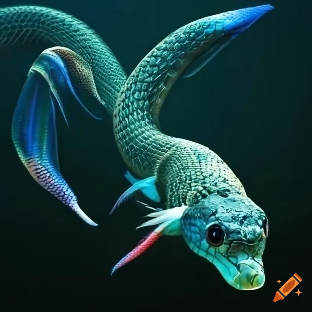 Water snake and fish intertwined on Craiyon