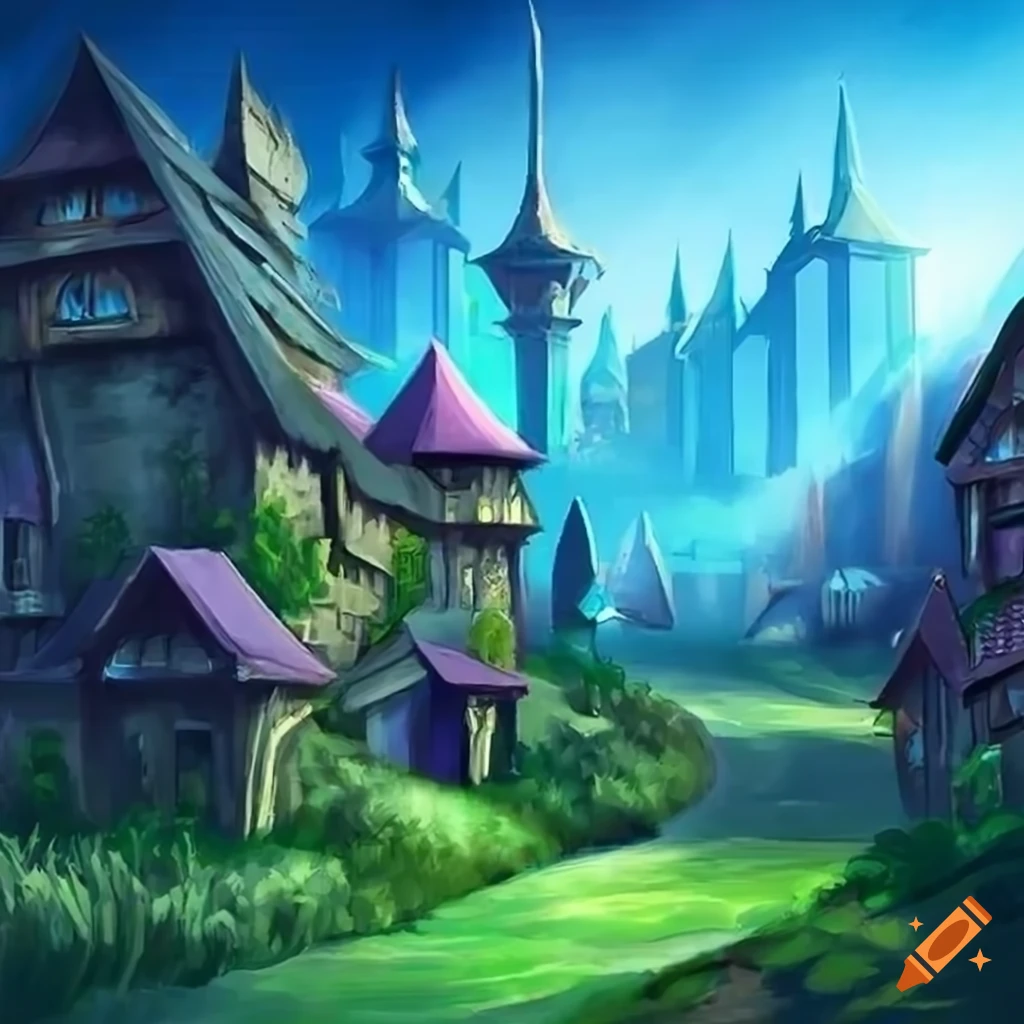 Magical enchanted fairy tale town in fantasy art style on Craiyon