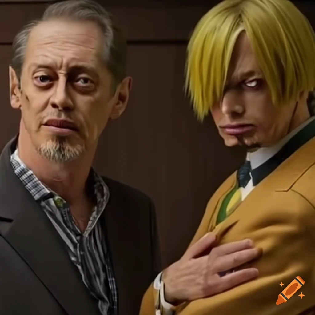 Sanji and steve buscemi sharing a big mac under stormy skies on Craiyon