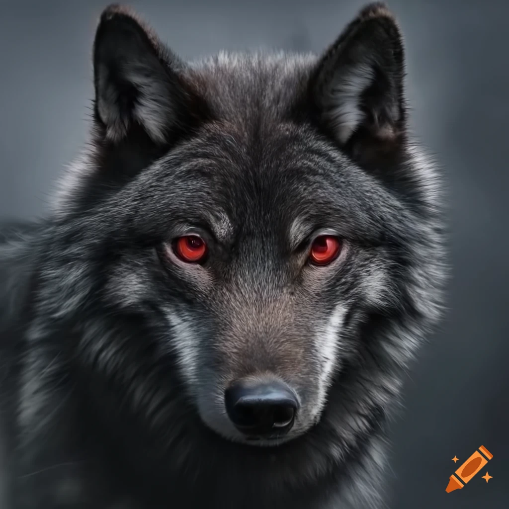 Black wolf with red eyes on Craiyon