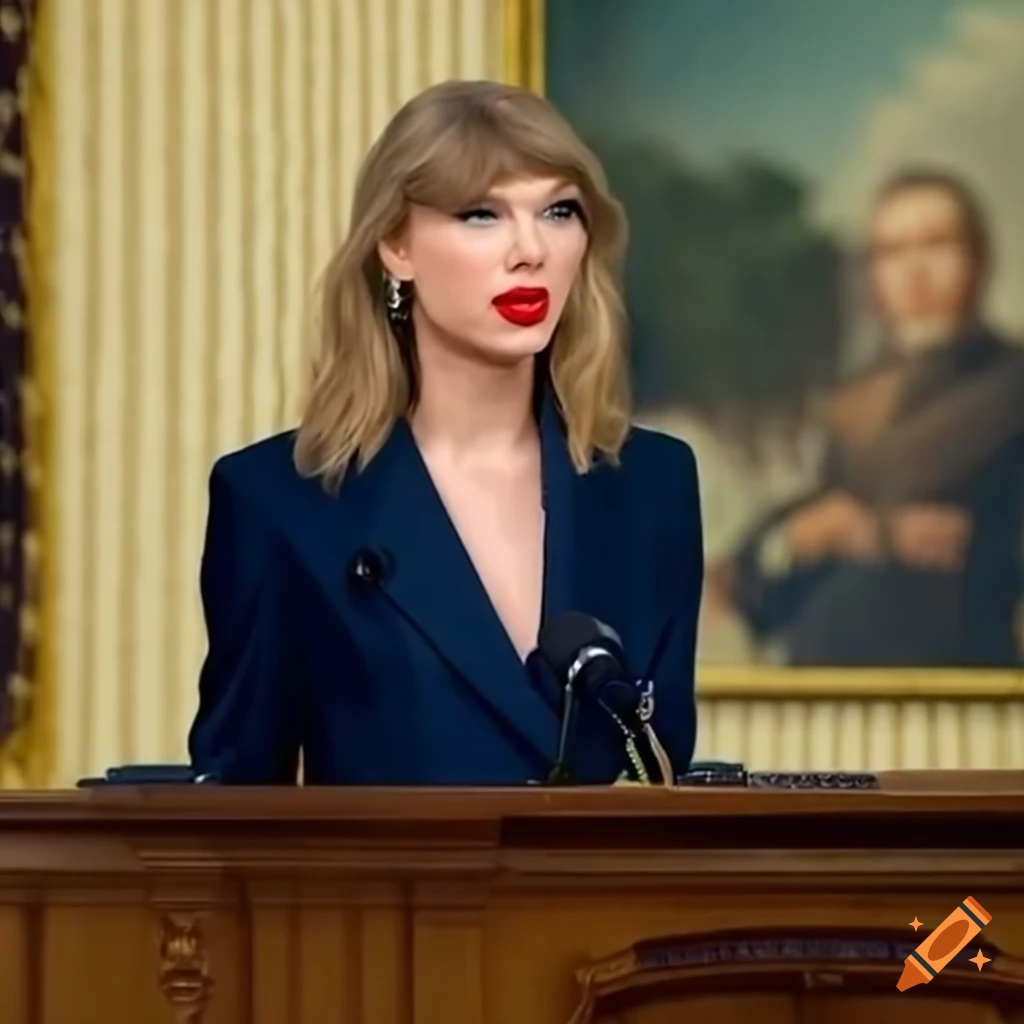 Taylor Swift as President giving a speech in the Oval Office on Craiyon