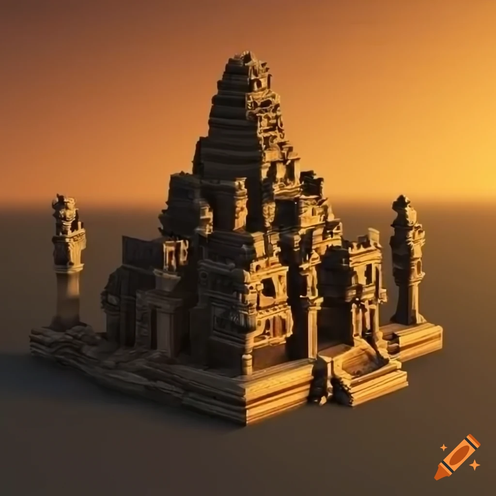 Isometric pre-rendered model of Bayon Temple with Buddha visages on Craiyon