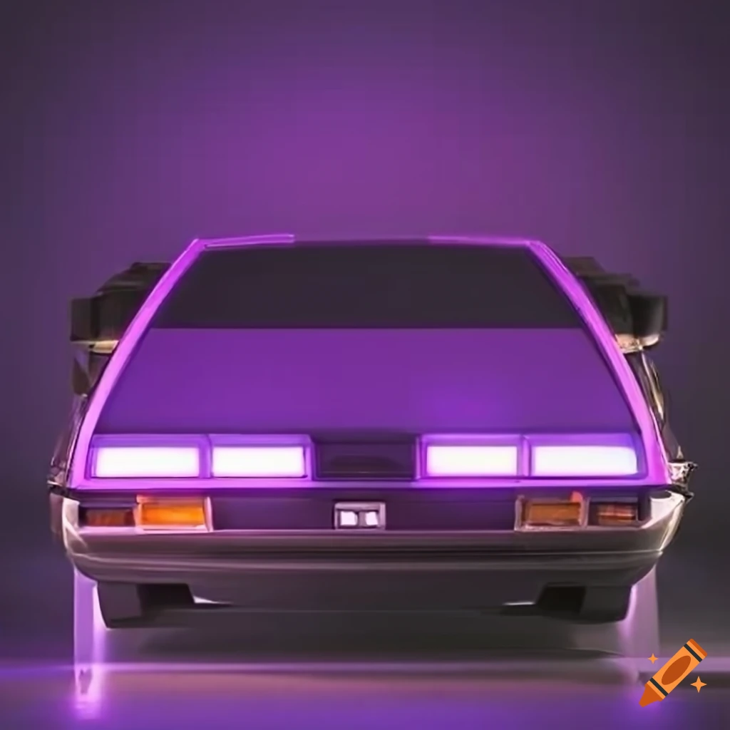 Front view of purple underglow delorean inspired by back to the future ...