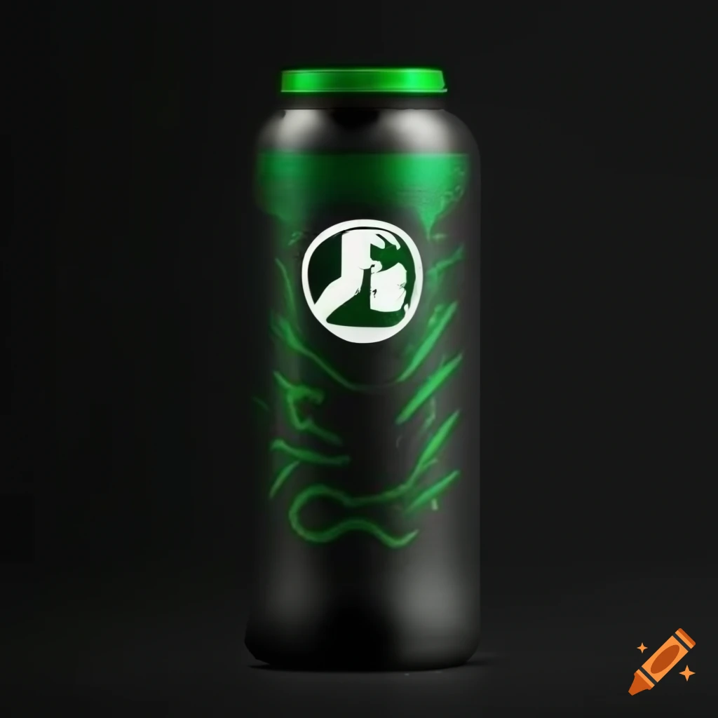 Logo of Green Bear energy drink with bear symbol on black background on ...