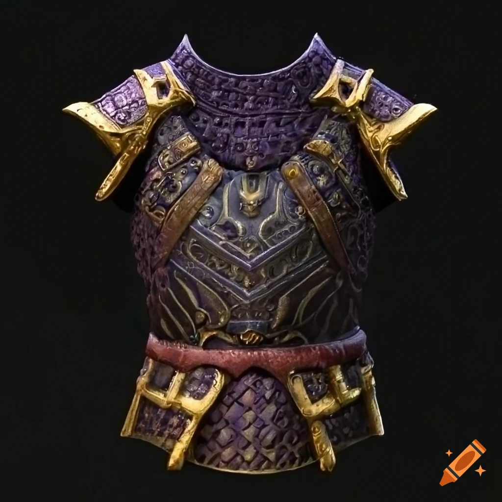 Adorned magic body heavy ringmail cuirass front view on Craiyon