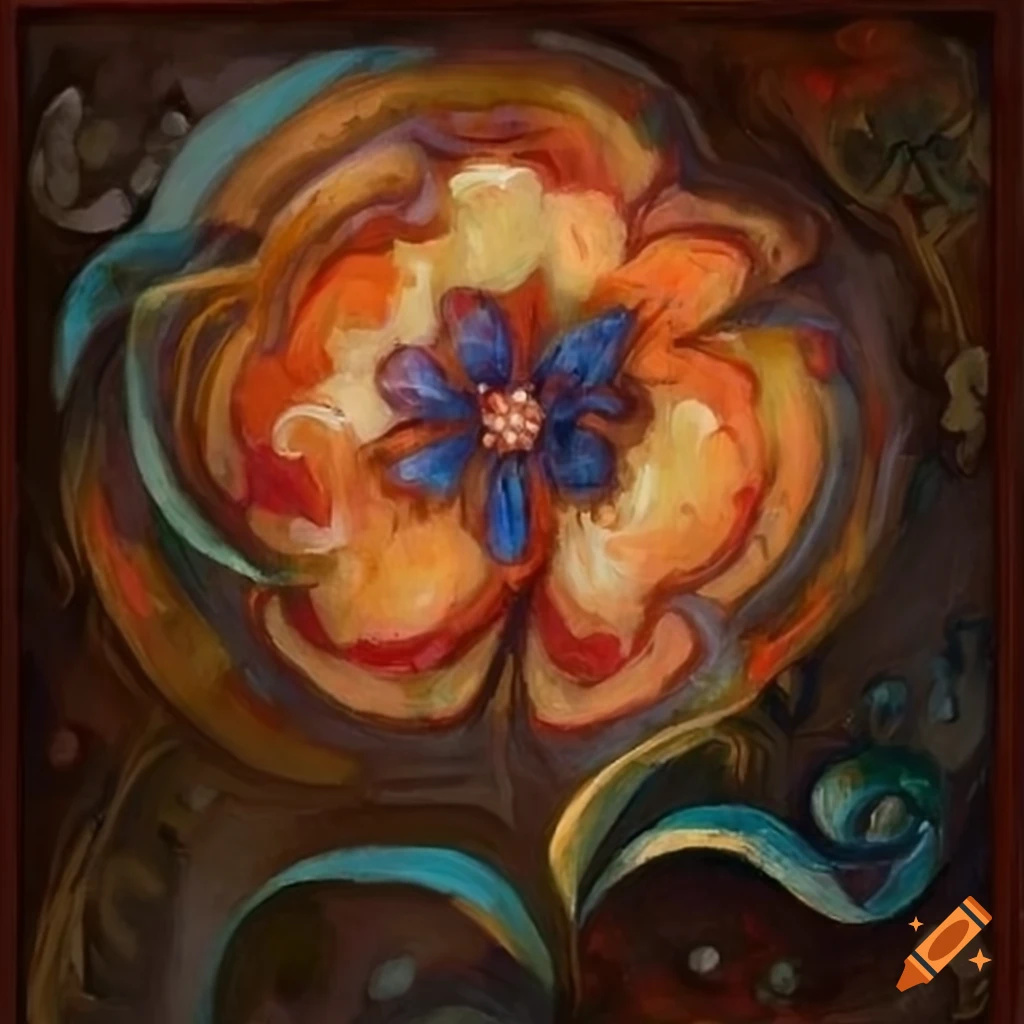 Medieval style abstract flower painting on Craiyon