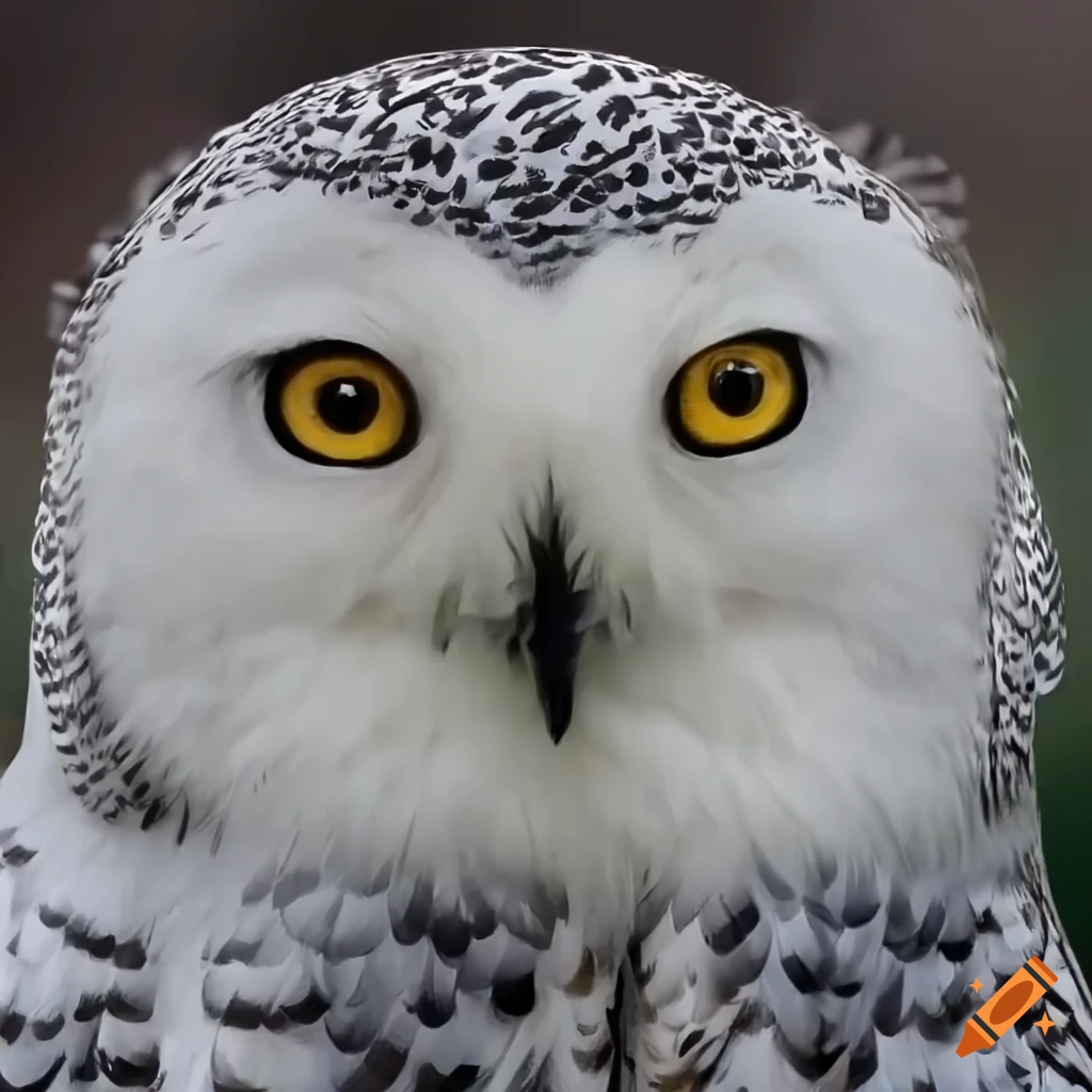 Cartoon snowy owl with a fierce expression on Craiyon