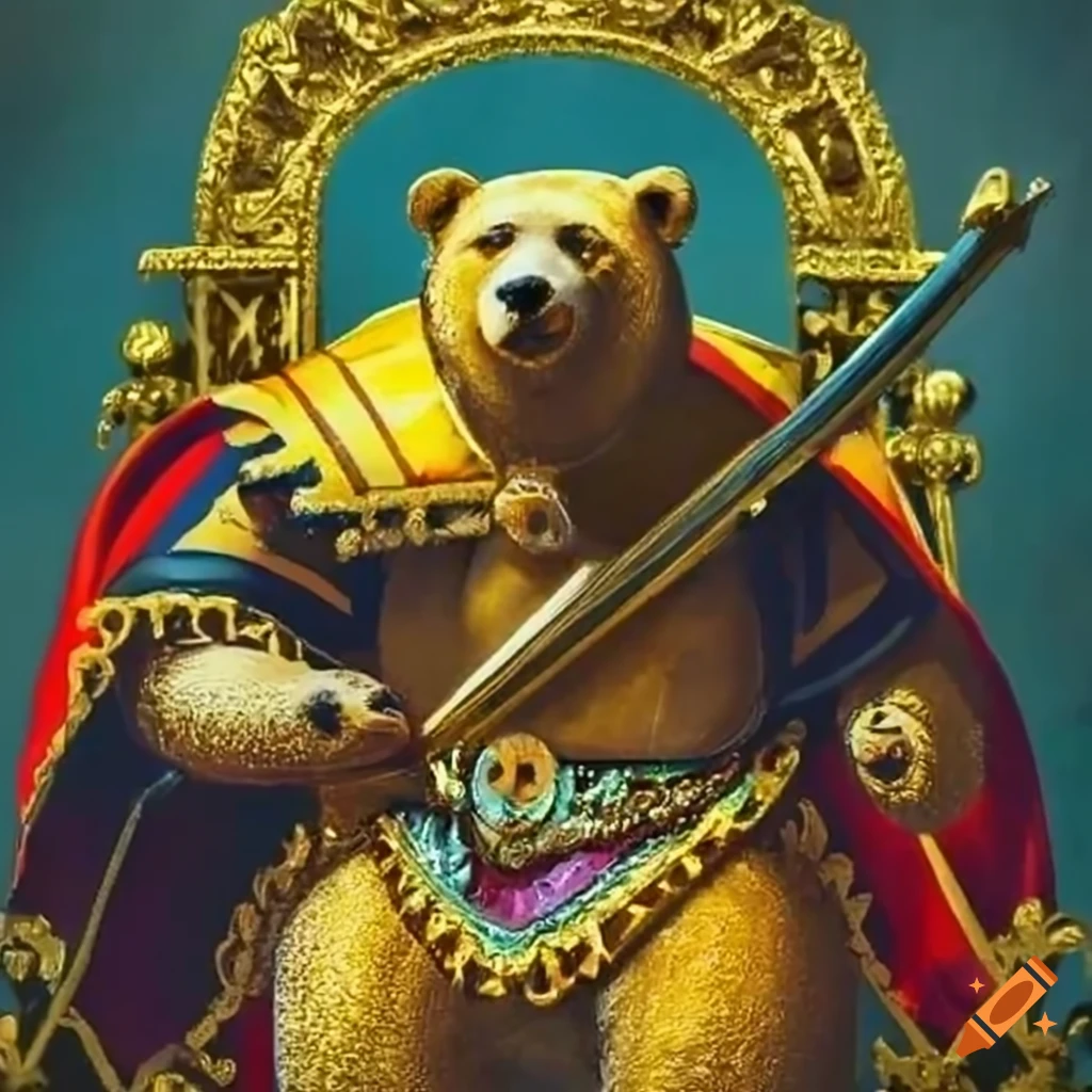 Queen bear with golden crown and sword on Craiyon