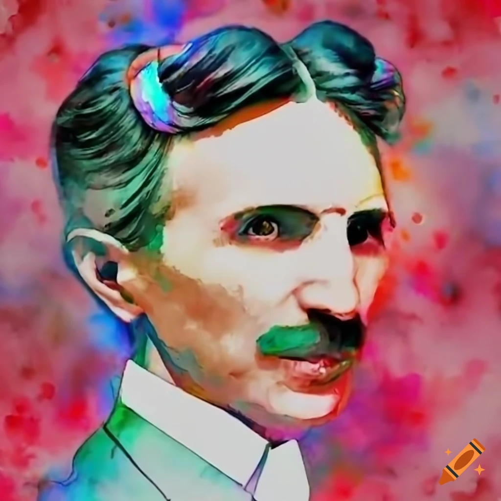 Profile of nikola tesla with headphones and vivid colors in 3d ...