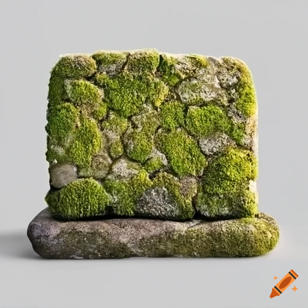 Faded moss-covered antique stone with border on white background on Craiyon