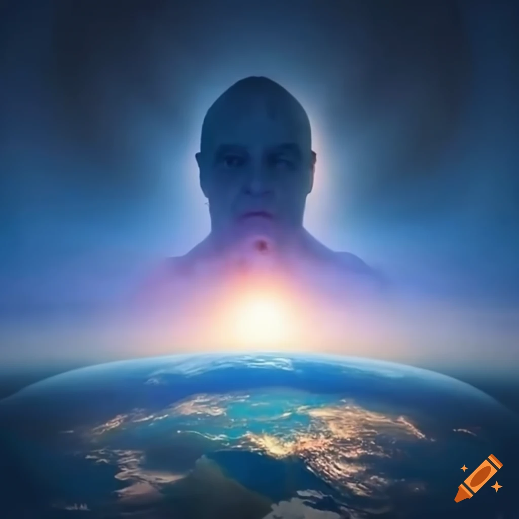 Heavenly scene with God overlooking Earth with a unique expression on ...