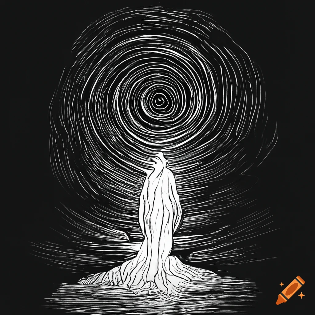 Source of light in a dark line art drawing on Craiyon