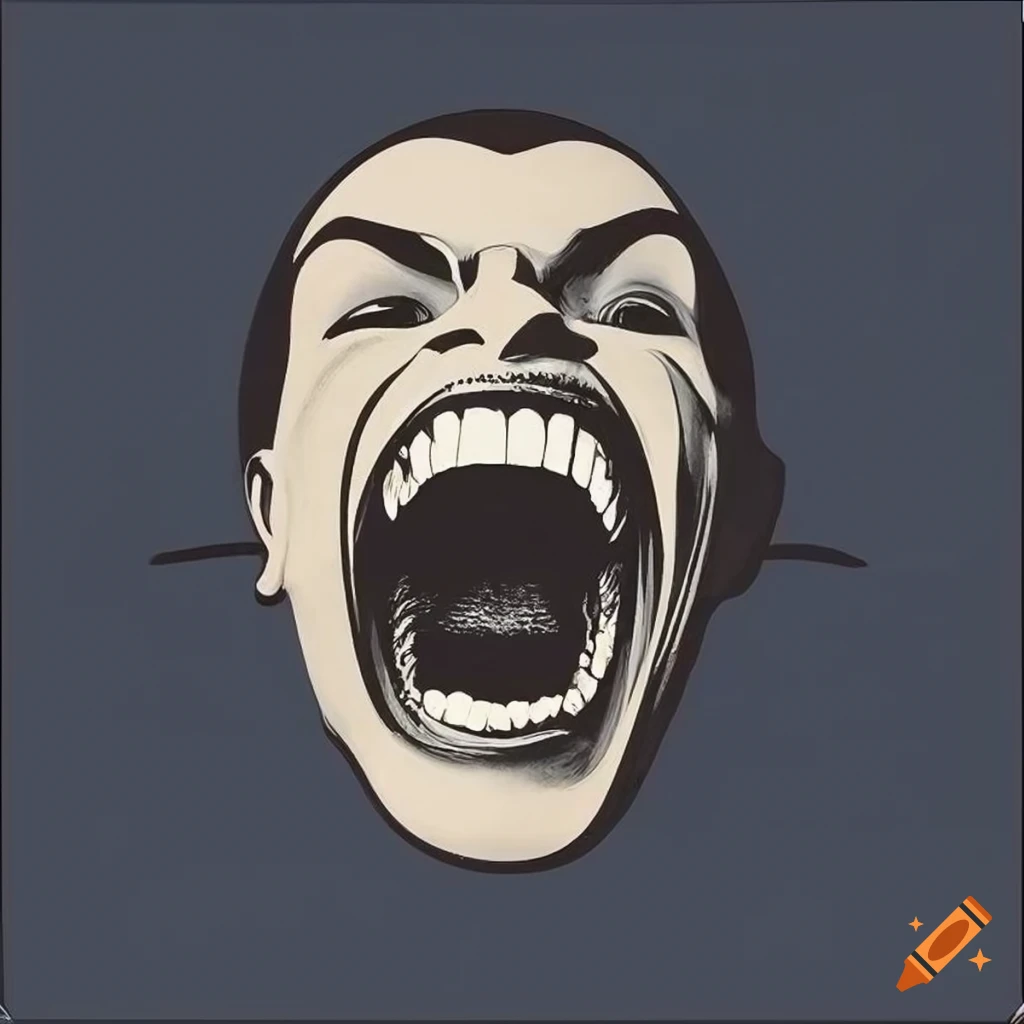 Art deco political poster with stylized figure and shouting mouth on ...