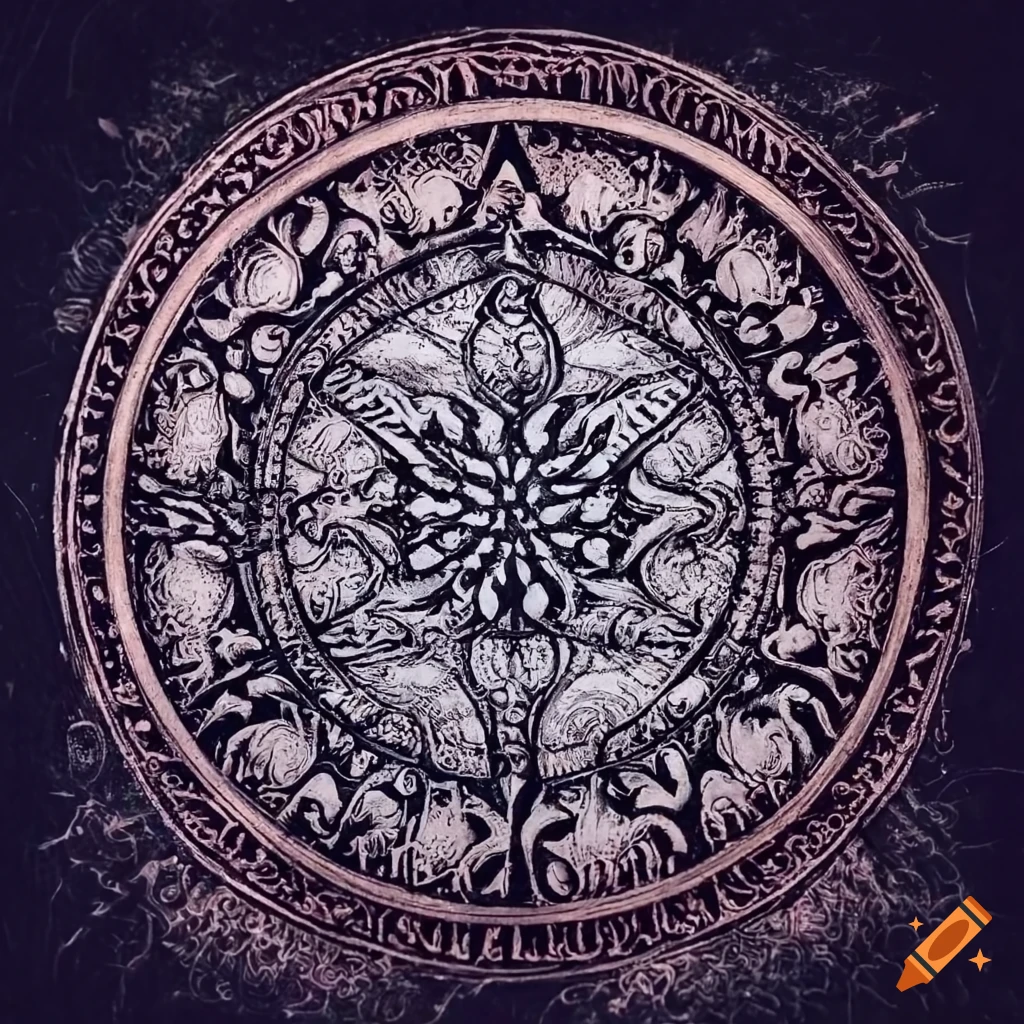 Intricate engraving of the ancient mystical symbol 'Arbatel' on Craiyon