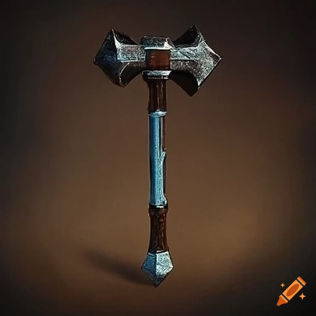Magic war hammer with a wood shaft on Craiyon