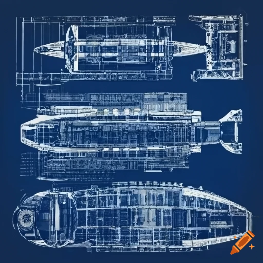 Blueprint of a giant submarine with intricate technical specifications ...