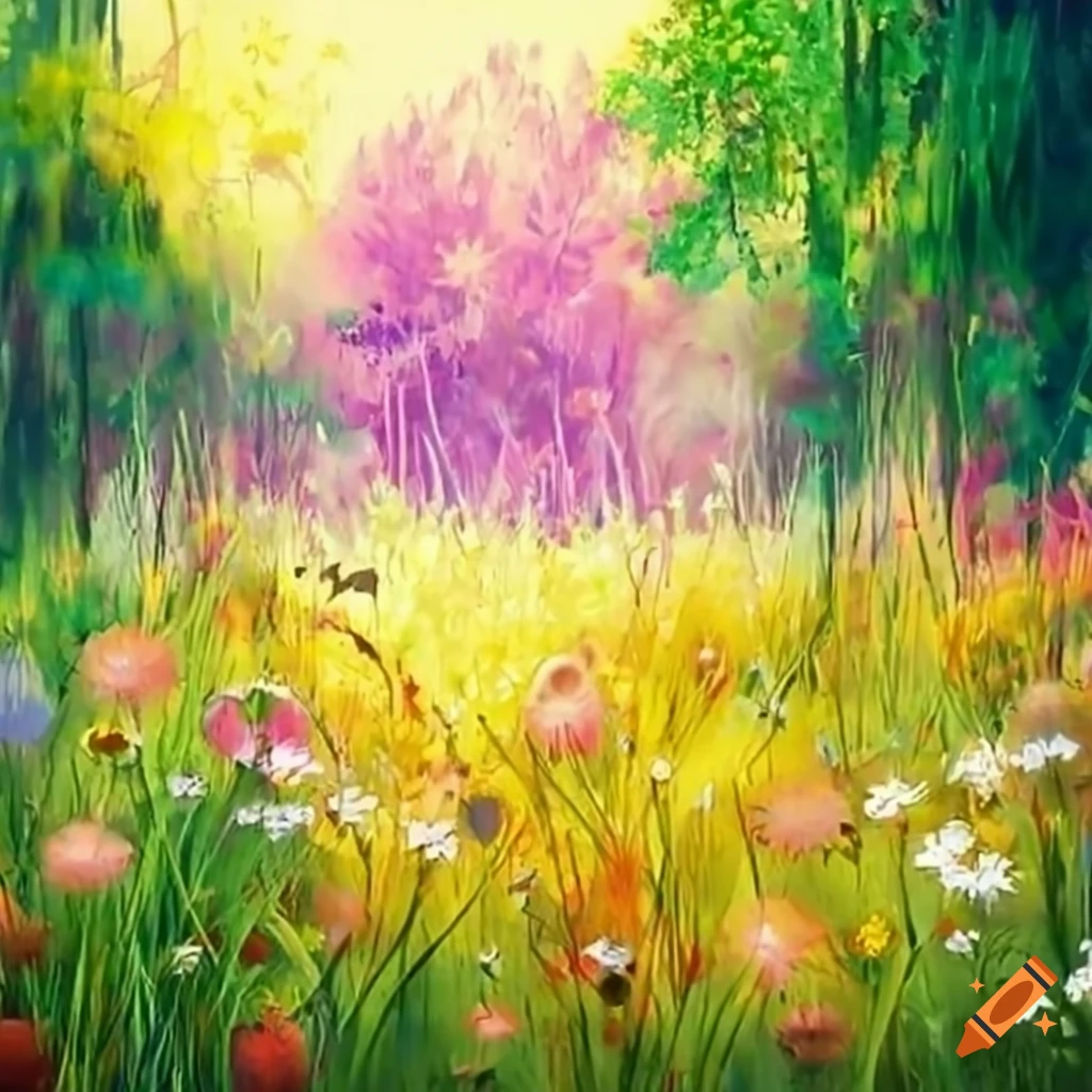 Colorful flowers in a meadow painting on Craiyon