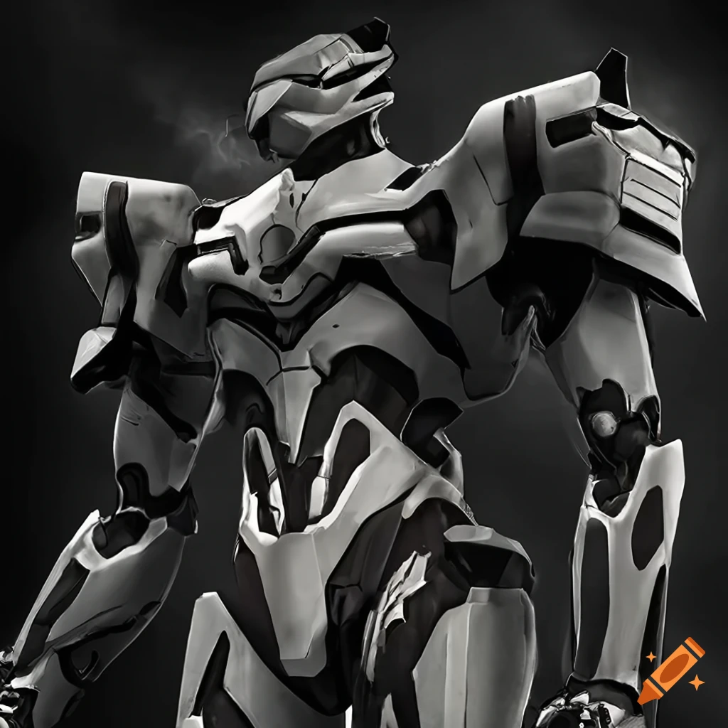 Tall mecha in a desert setting with military camouflage paint on Craiyon