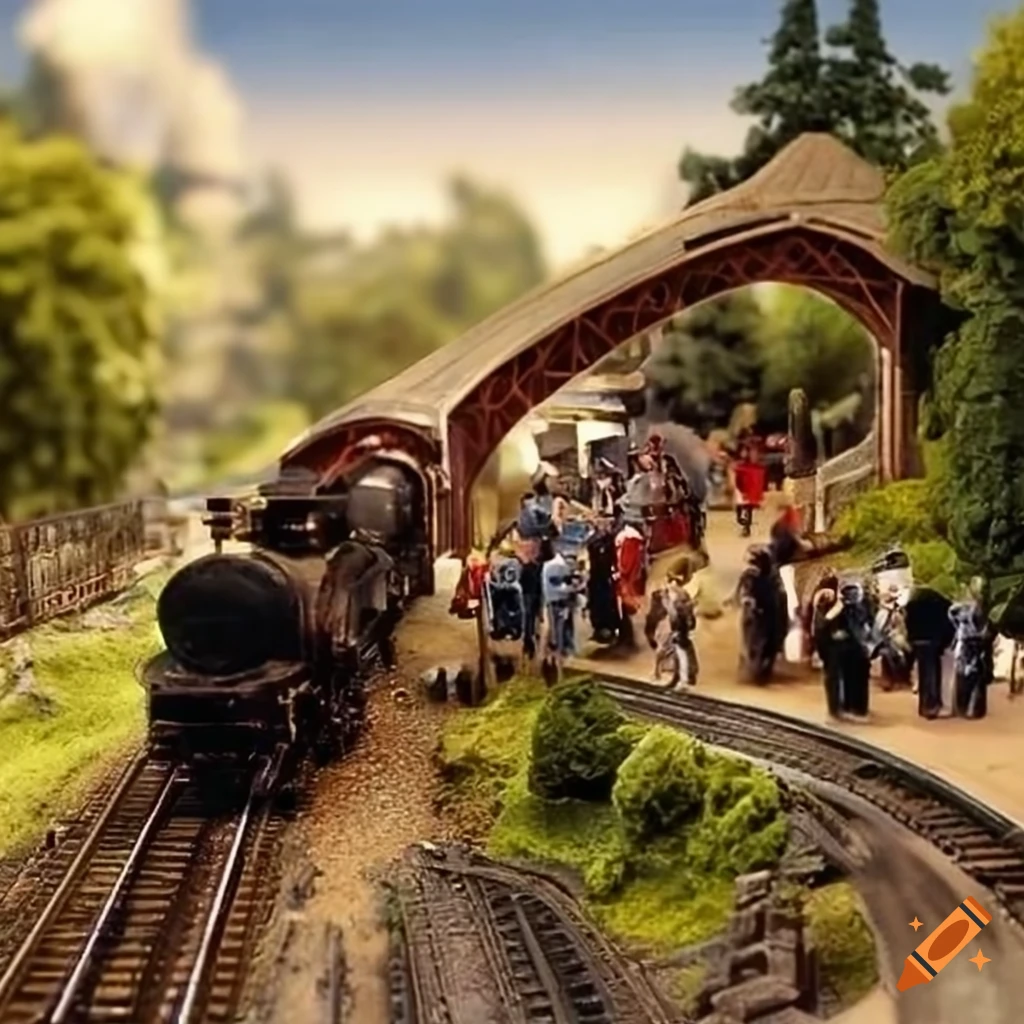 Model train layout with vintage steam trains and realistic details on ...