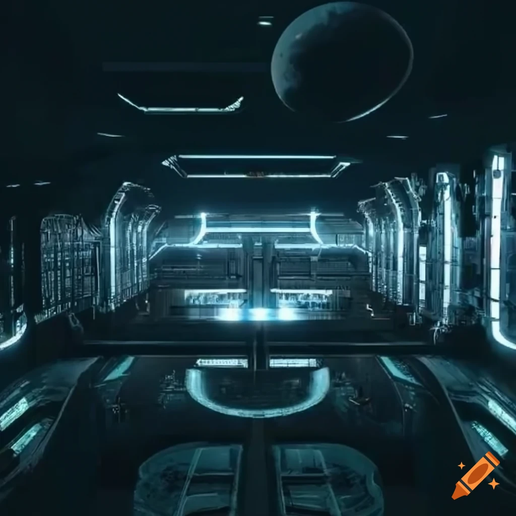 Highly detailed space colony interior halls on Craiyon