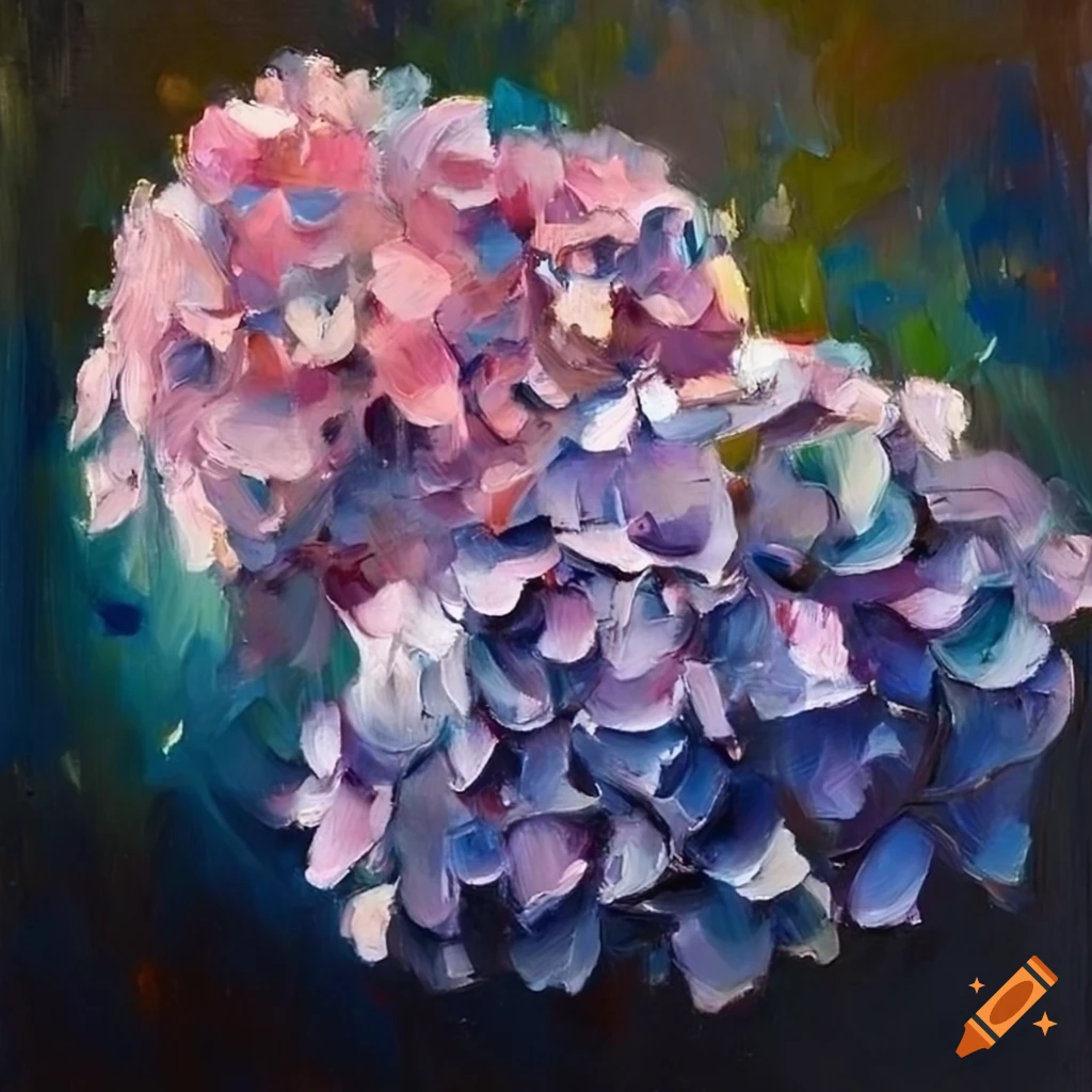 Abstract hydrangeas in an oil painting on Craiyon