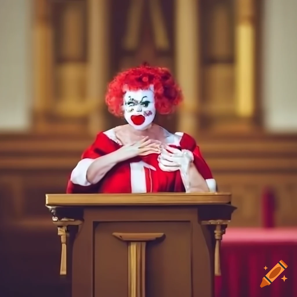 Female united methodist pastor preaching in a church pulpit in a clown ...