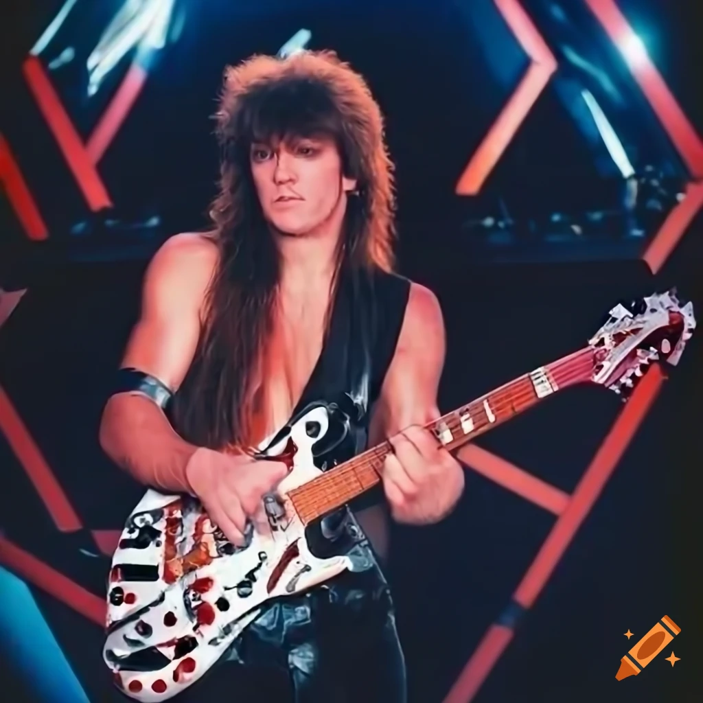 Talented guitarist with a mullet showcasing incredible skill in retro ...