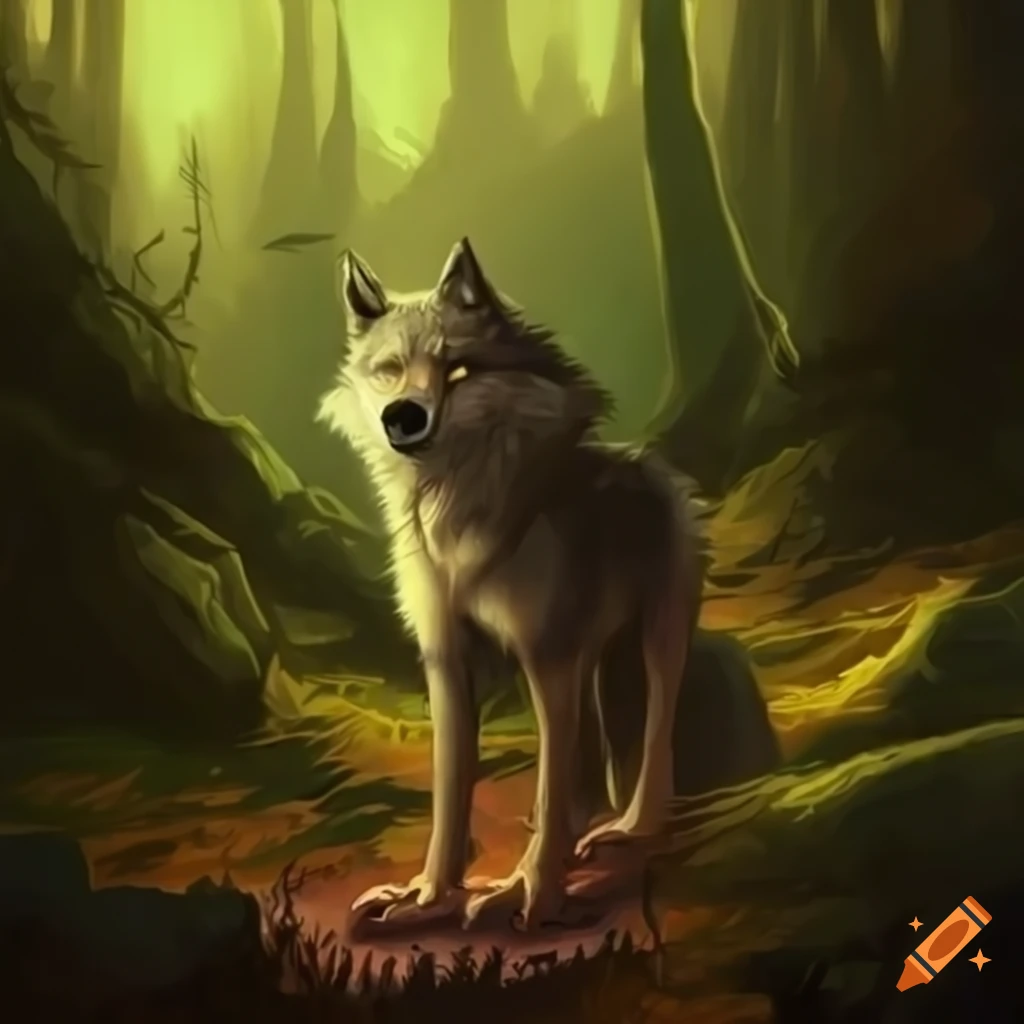 Wolf hunting in a fantasy forest on Craiyon