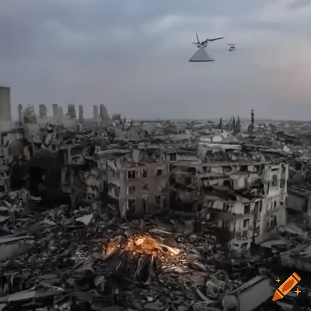 Millions of drones bombing a completely destroyed city on Craiyon