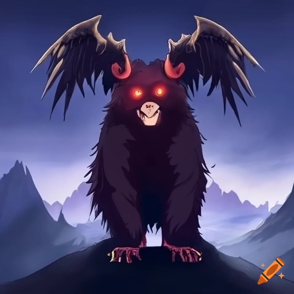 Demon bear with wings and horns in the rocky mountains on Craiyon