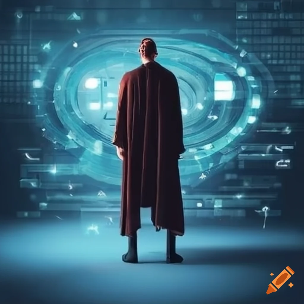 Man standing heroically with an internet background on Craiyon