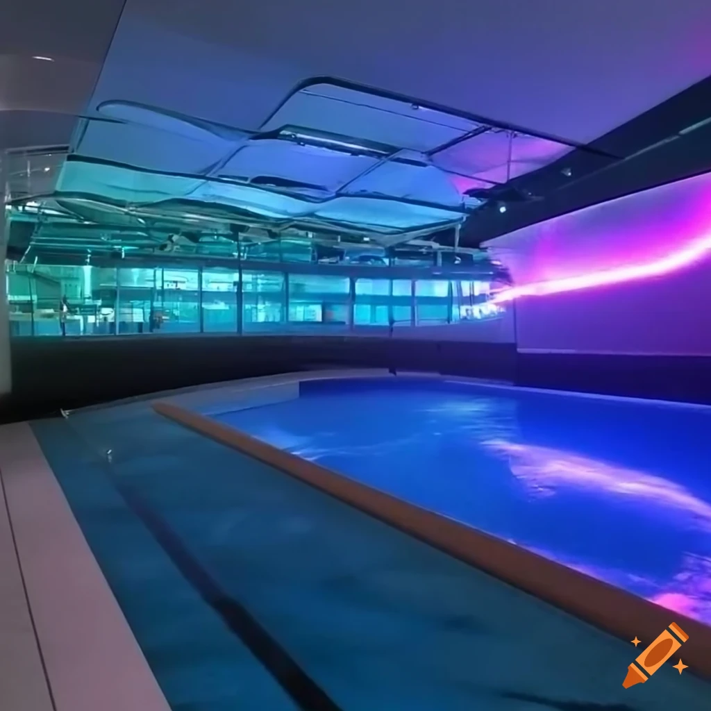 Massive indoor swimming complex with multiple pools at night on Craiyon