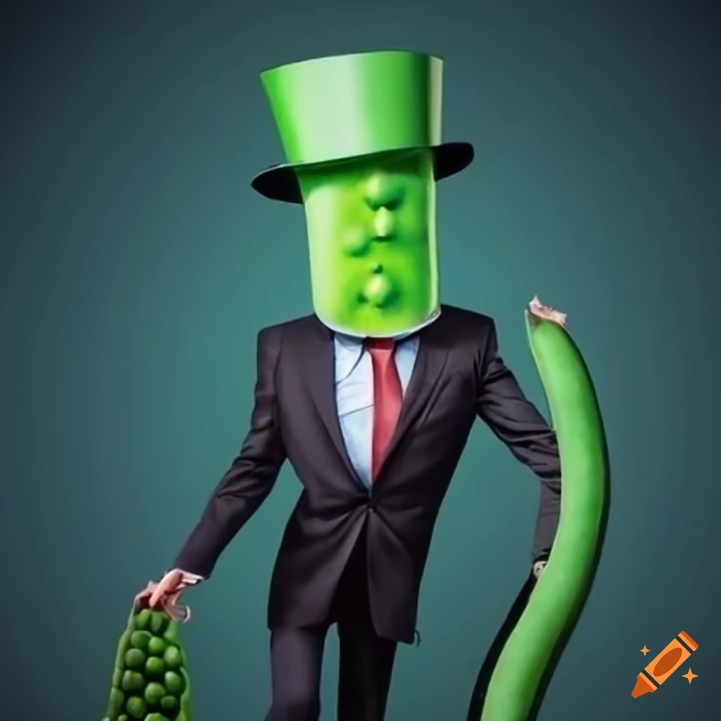 Businessman with top hat and giant green pea body on Craiyon