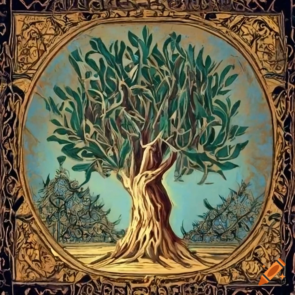 Medieval-style artwork of an olive tree on Craiyon