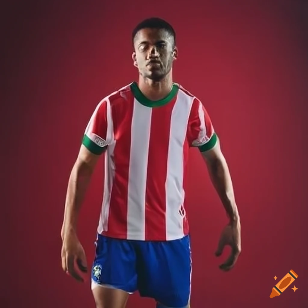 Brazilian soccer player in red and white striped jersey on Craiyon