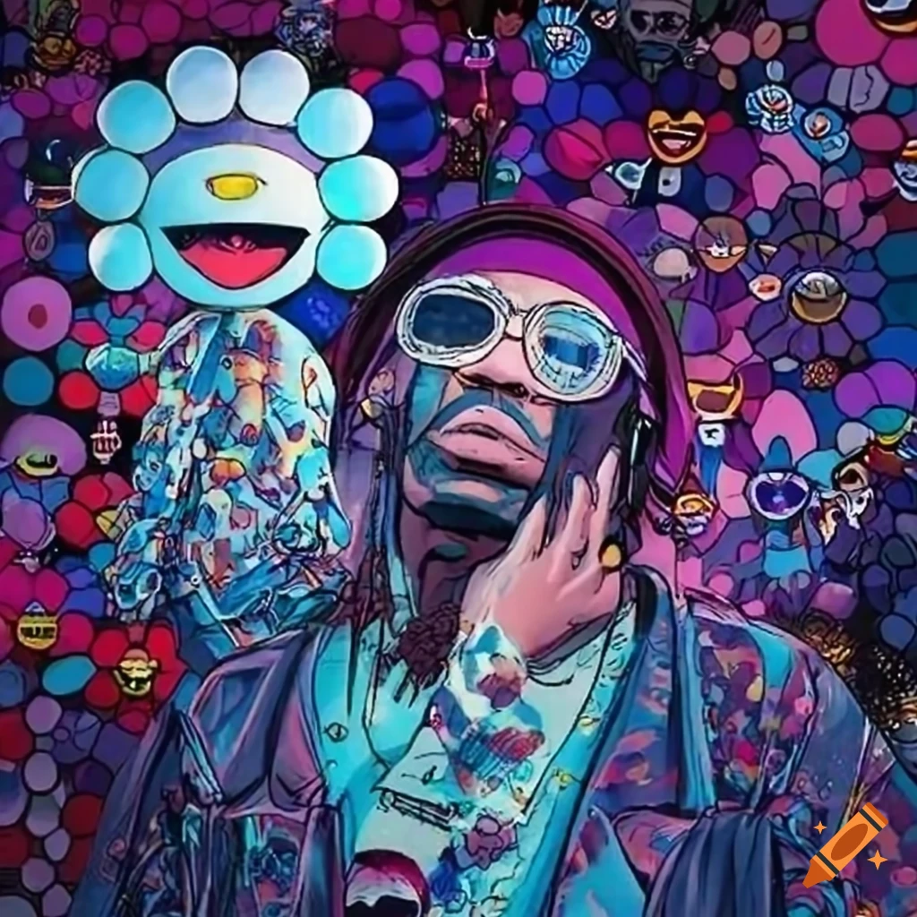 Rapper performing on stage by winsor mccay, takashi murakami, and akira ...