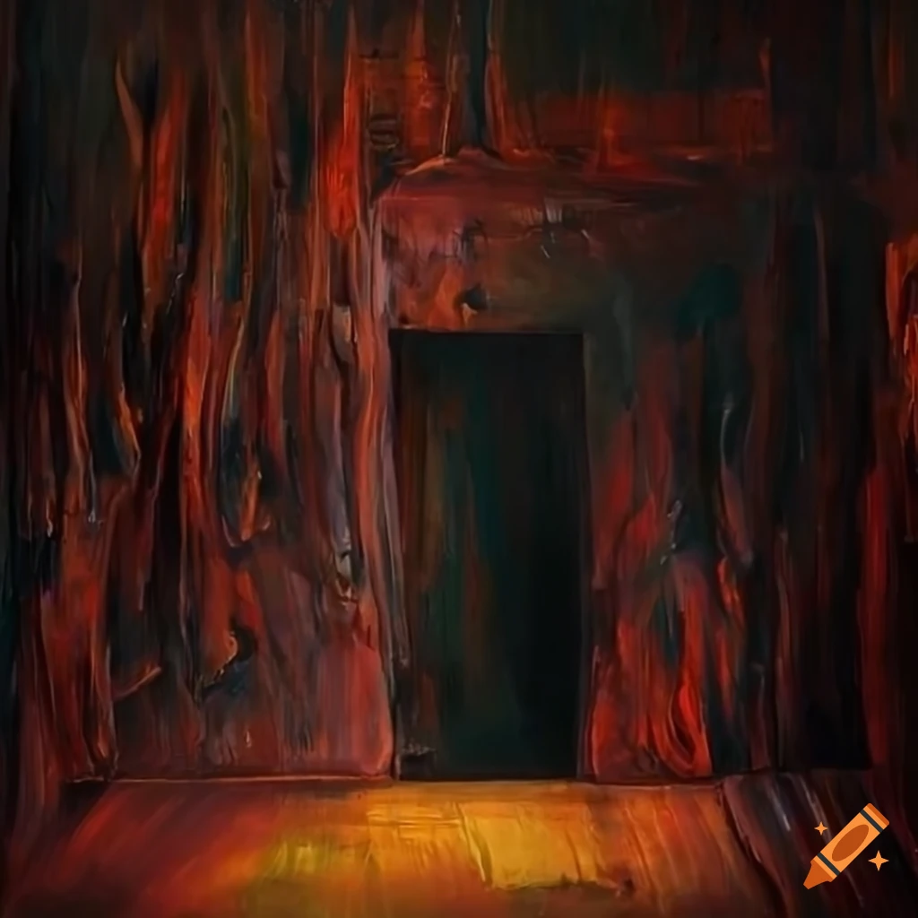 Bright creepy liminal space in ultra high resolution scratched wood canvas oil painting on Craiyon