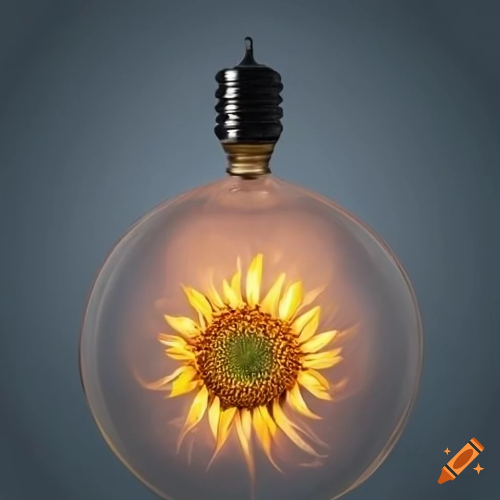 Large electric lamp with radiant sunflower inside the bulb on Craiyon