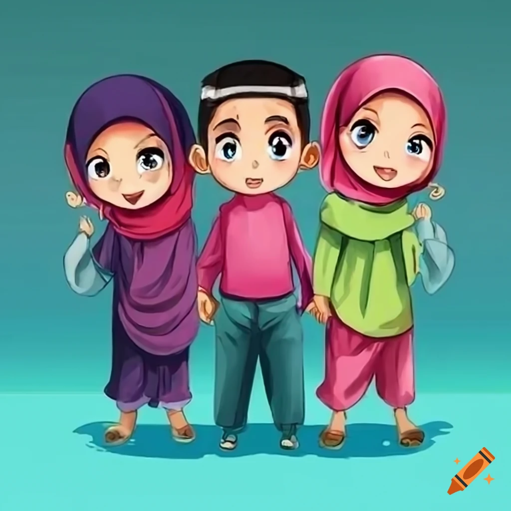 Three muslim friends - 1 boy and 2 girls on Craiyon