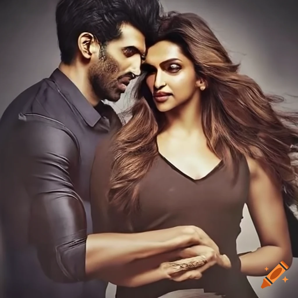 Dynamic action movie poster featuring aditya roy kapur and deepika padukone on Craiyon