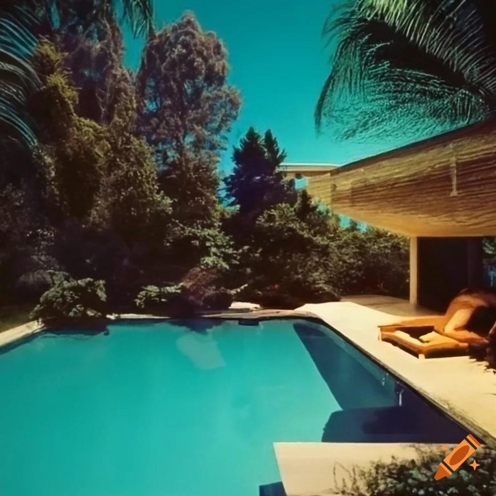 Luxury pool house corner from the 1980s on Craiyon