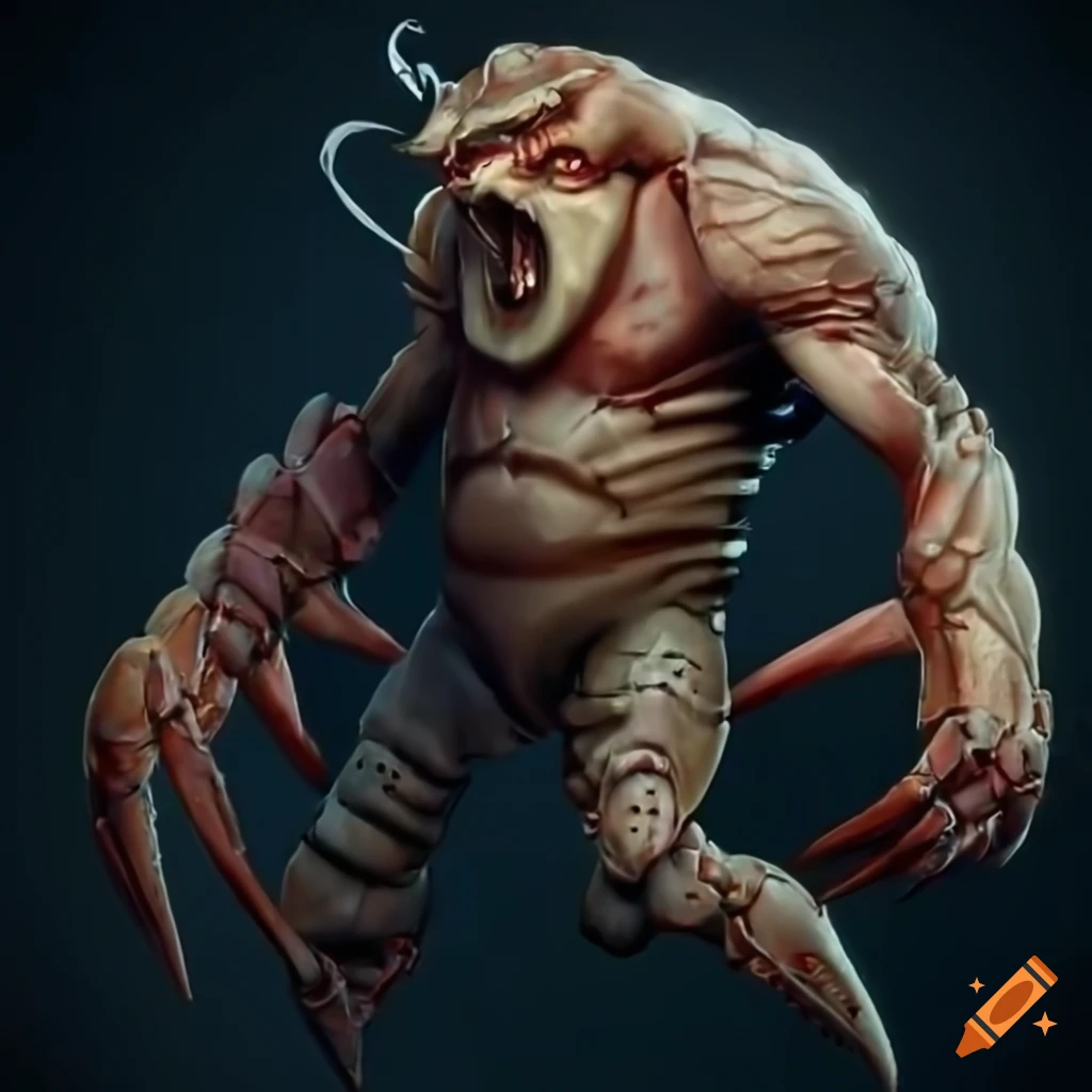 Crab man with scorpion tail, RPG game enemy, high detalization on Craiyon