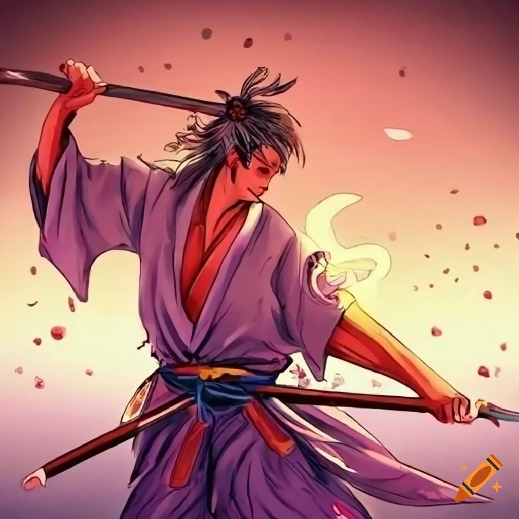 Cartoon version of japanese legend musashi on Craiyon