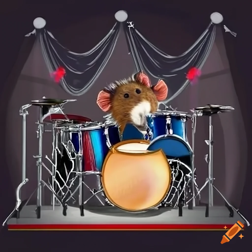 Concert of rats playing drums in a realistic style on Craiyon