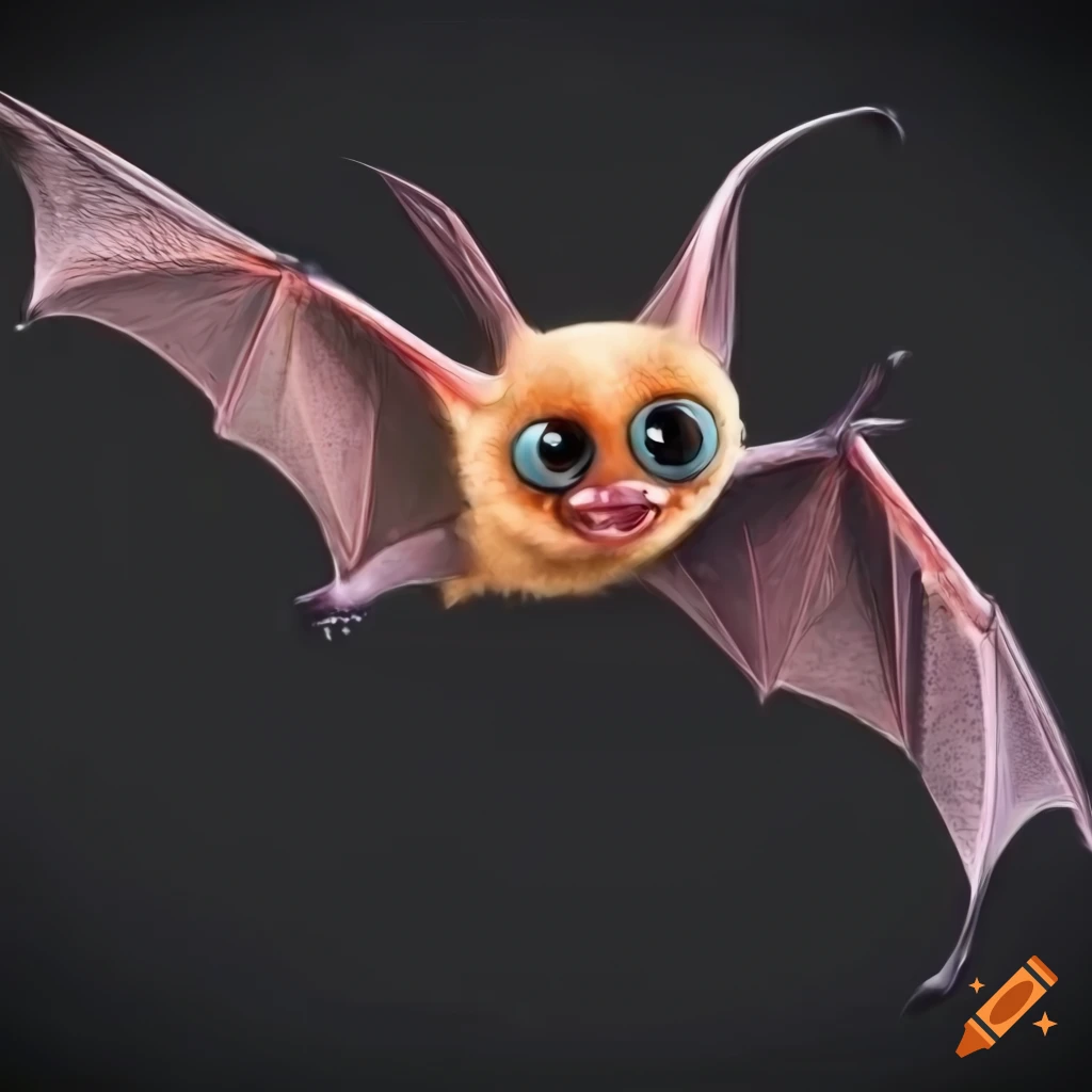 Imaginative cute flying bat with big eyes on white background on Craiyon