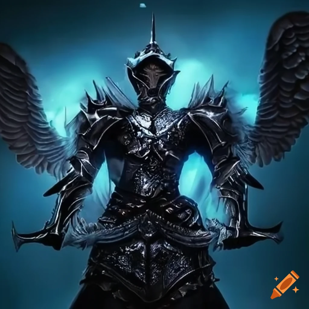 Mighty angel in black armor with magic ice spikes on Craiyon
