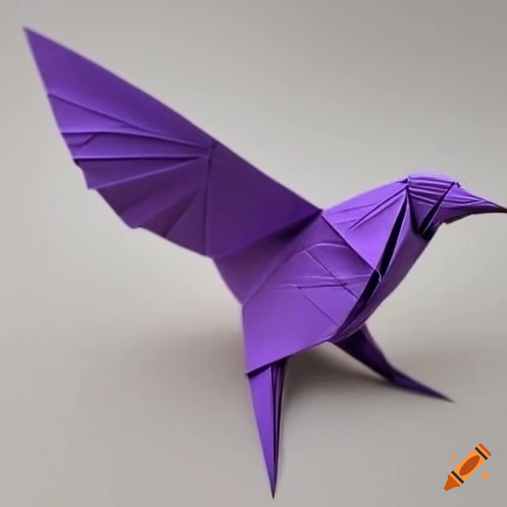 Purple origami bird on Craiyon