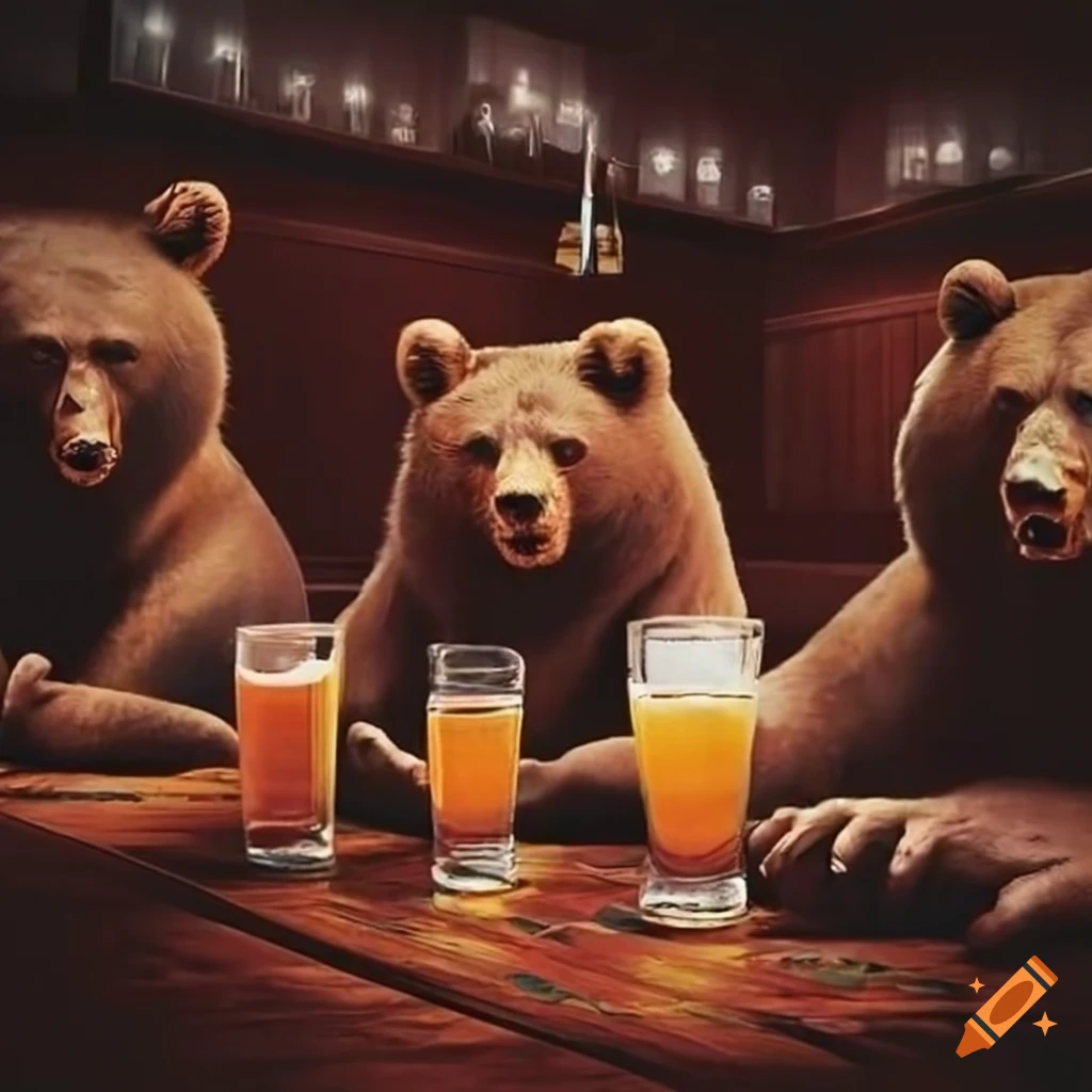 Bears in a bar sitting in booths on Craiyon