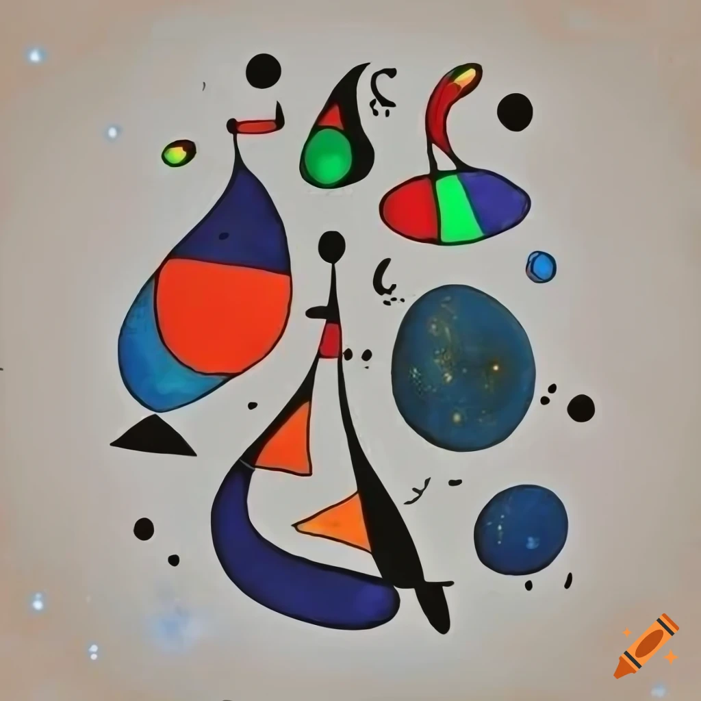 Surrealist cosmic creatures and vegetation in miro style painting with ...